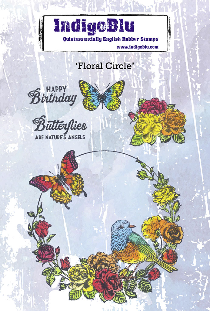 Floral Circle A6 Red Rubber Stamp - IndigoBlu
