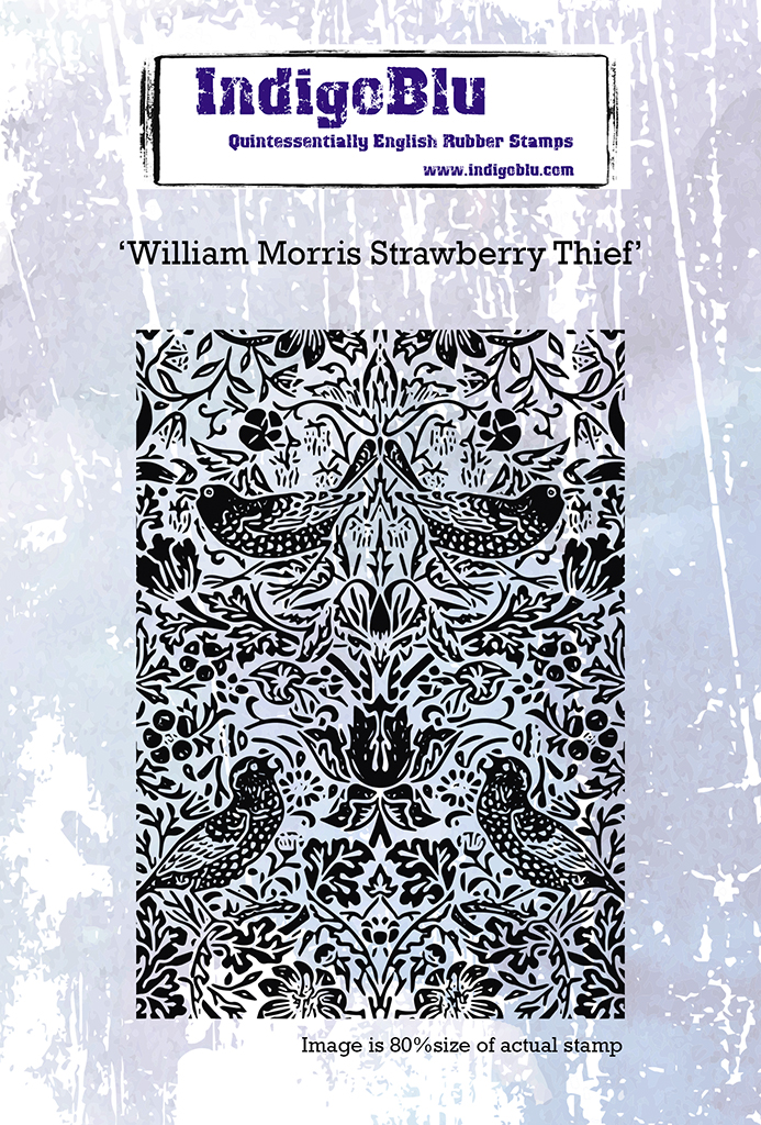William Morris Strawberry Thief A6 Red Rubber Stamp - IndigoBlu