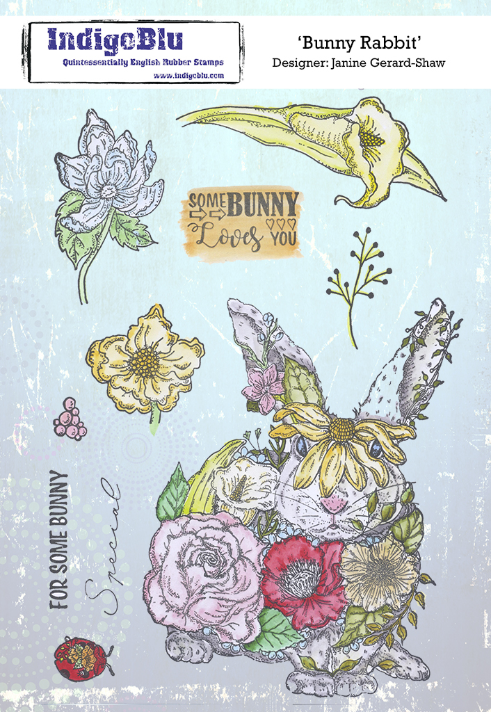 Bunny Rabbit A5 Red Rubber Stamp by Janine Gerard-Shaw - IndigoBlu