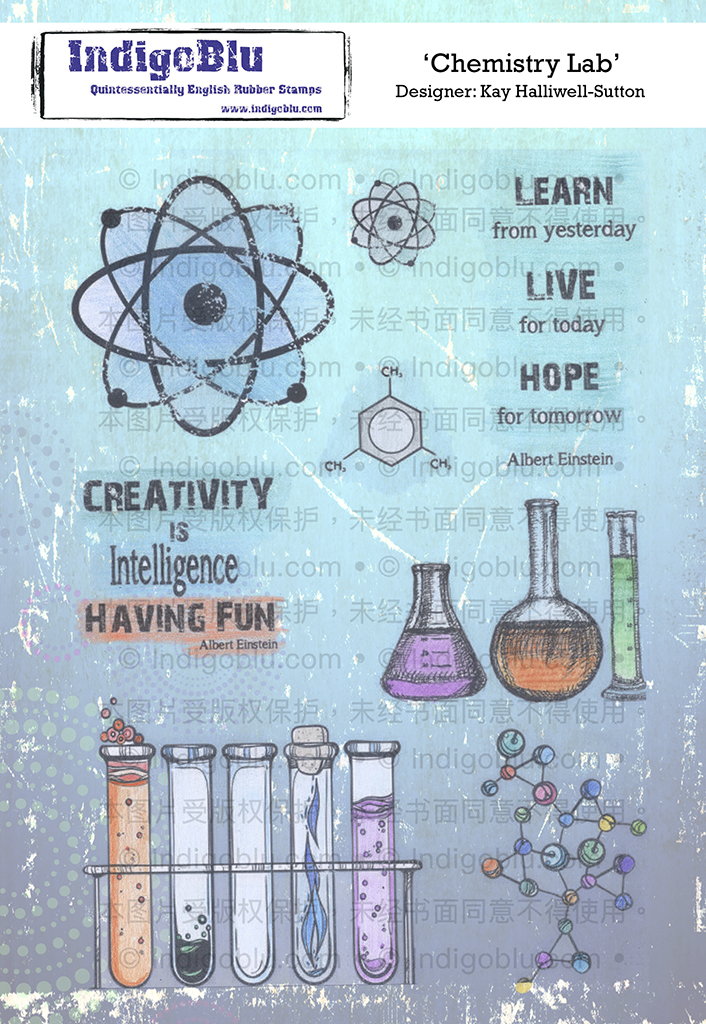 Chemistry Lab A5 Red Rubber Stamp By Kay Halliwell-Sutton - IndigoBlu
