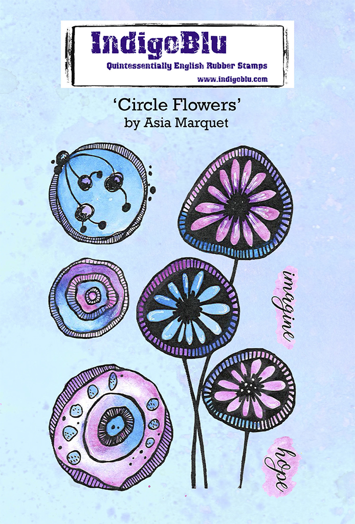 Circle Flowers A6 Red Rubber Stamp by Asia Marquet - IndigoBlu