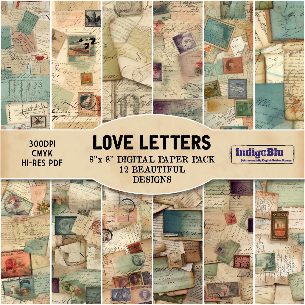 Love Letters 8x8 Paper Set - 12 Designs - Digi - IndigoBlu