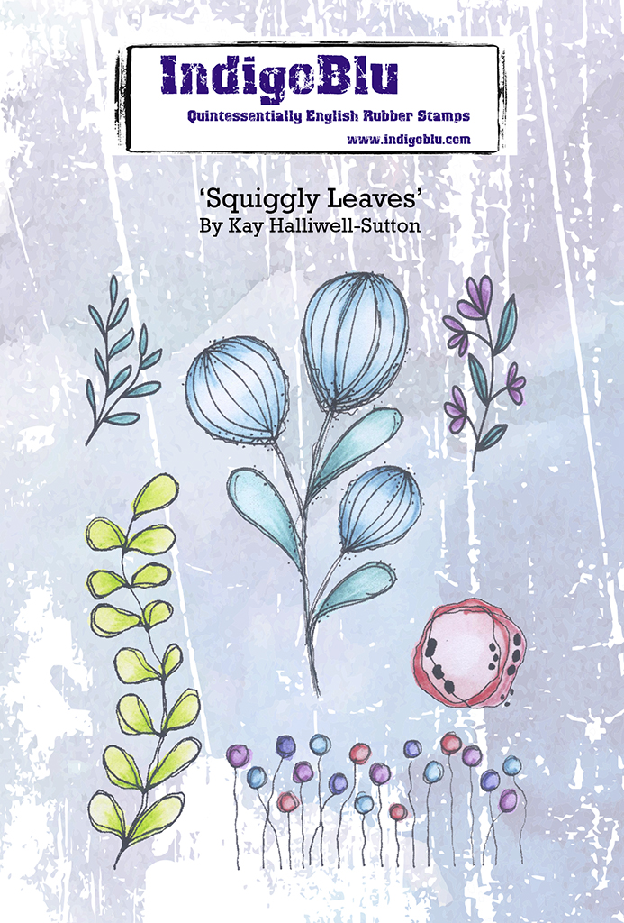 Squiggly Leaves A6 Red Rubber Stamp - IndigoBlu