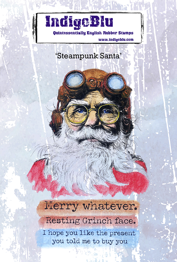 Steampunk Santa A6 Red Rubber Stamp - IndigoBlu