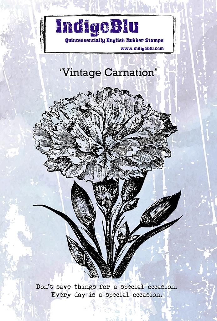 Vintage Carnation A6 Red Rubber Stamp - IndigoBlu