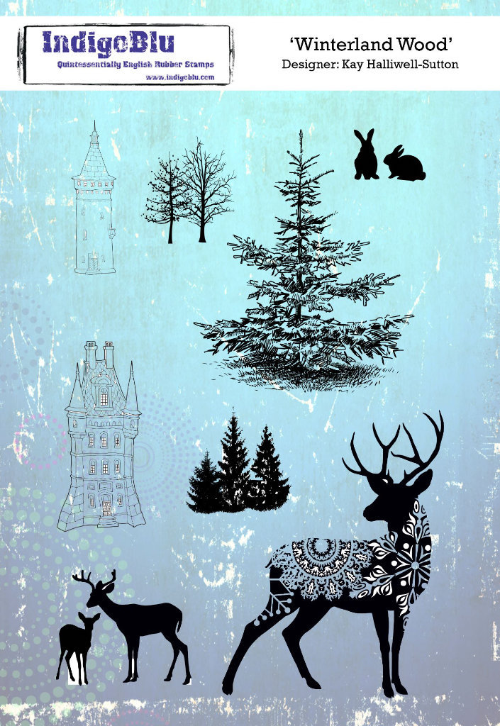 Winterland Wood A5 Red Rubber Stamp by Kay Halliwell-Sutton - IndigoBlu